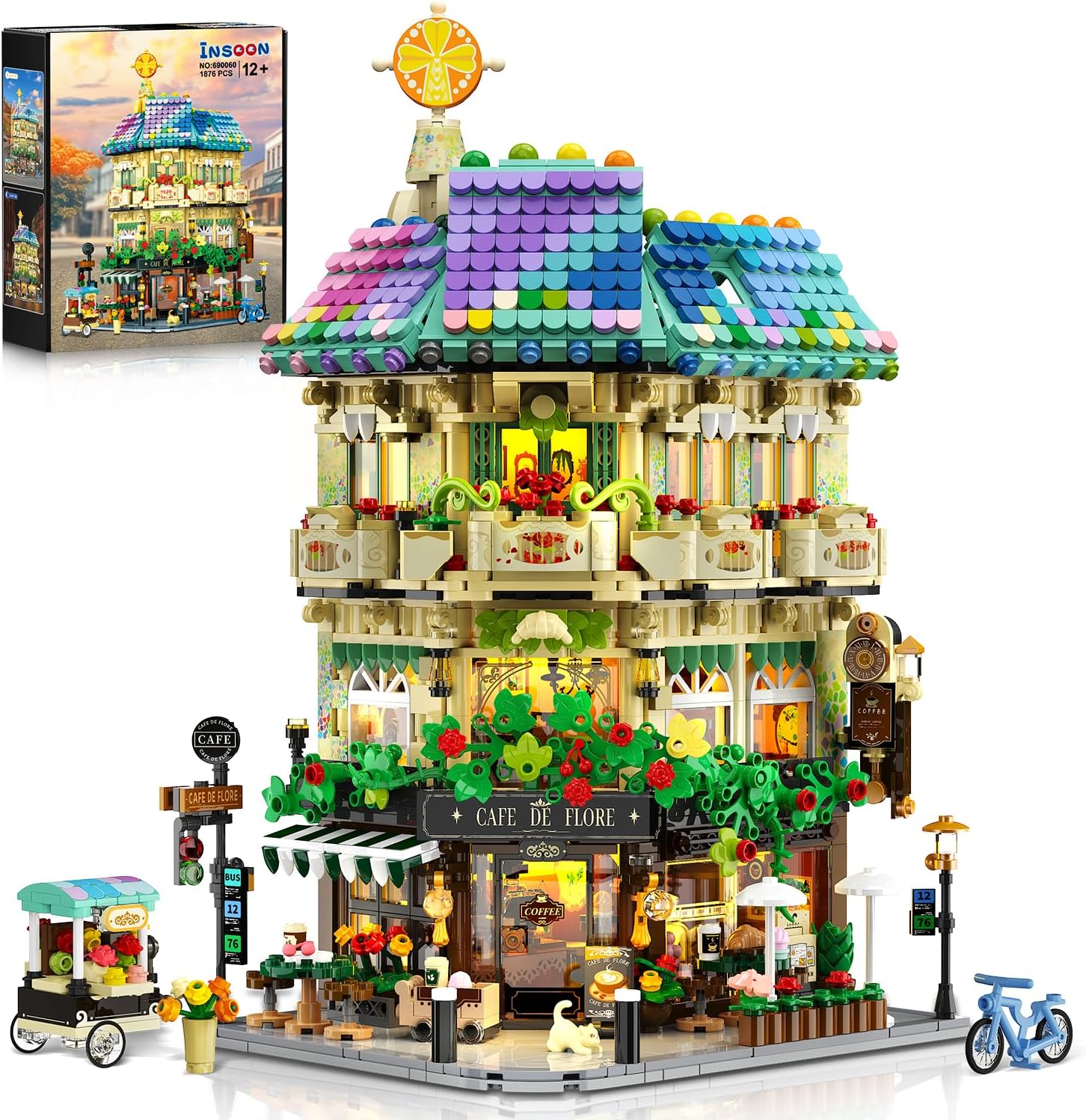 Flower Cafe House Building Set with Lights – INSOON